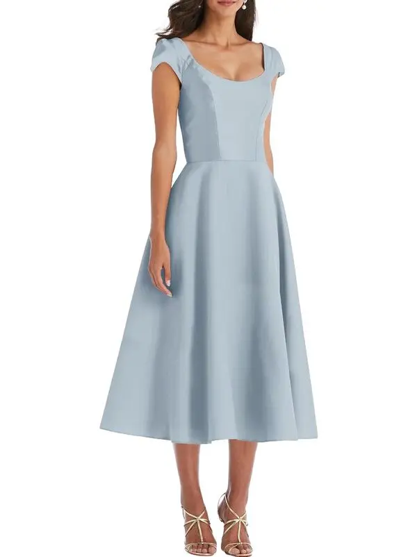 Alfred Sung Cap Sleeve Full Skirt Satin Midi Dress - Mist