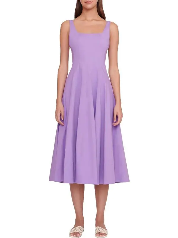 Staud Wells Stretch Cotton Poplin Midi Fit & Flare Dress - Amethyst