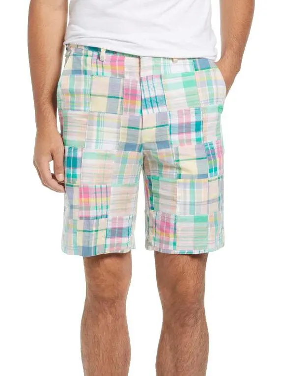 Berle Patchwork Madras Flat Front Shorts - Pink