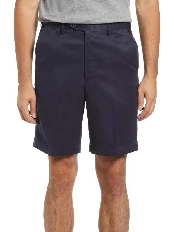 Berle Microfiber Flat-front Shorts - Navy