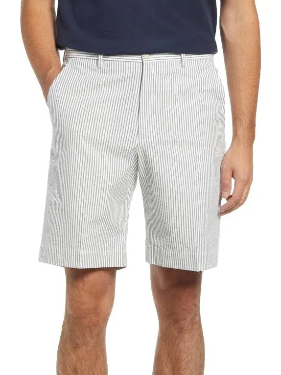 Berle Flat-front Seersucker Shorts - Grey