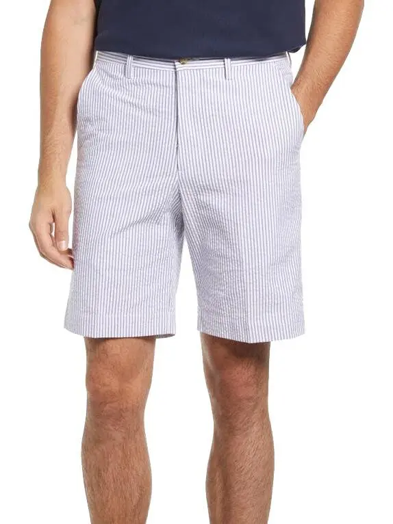 Berle Flat-front Seersucker Shorts - Navy