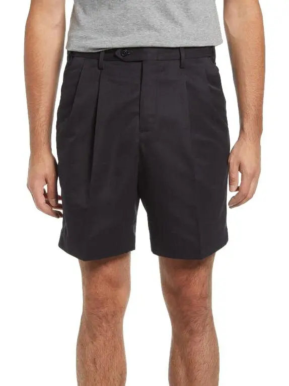 Berle Pleated Microfiber Shorts - Black