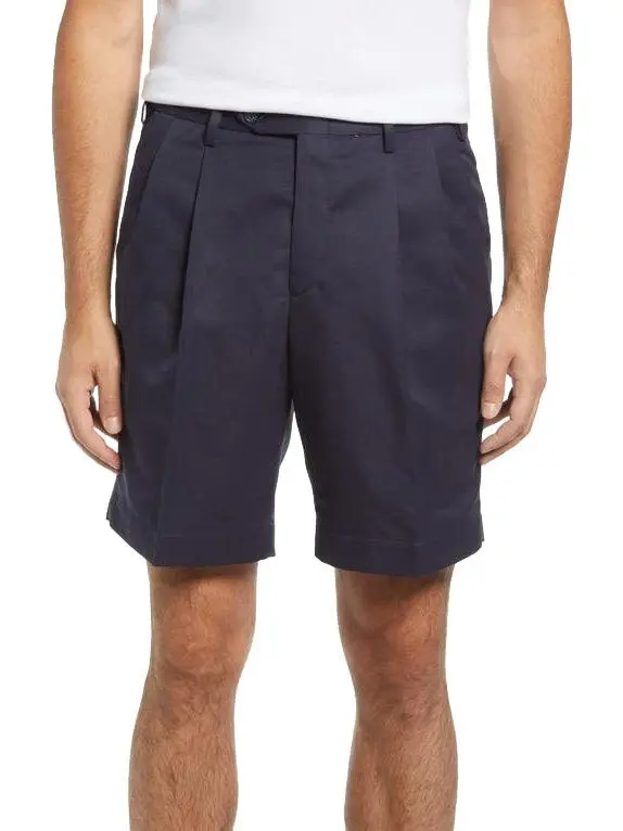 Berle Pleated Microfiber Shorts - Navy