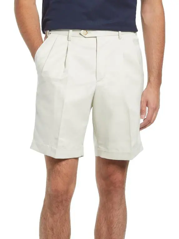 Berle Pleated Microfiber Shorts - Stone
