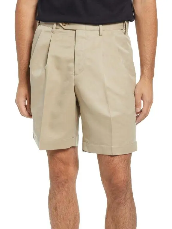 Berle Pleated Microfiber Shorts - Tan