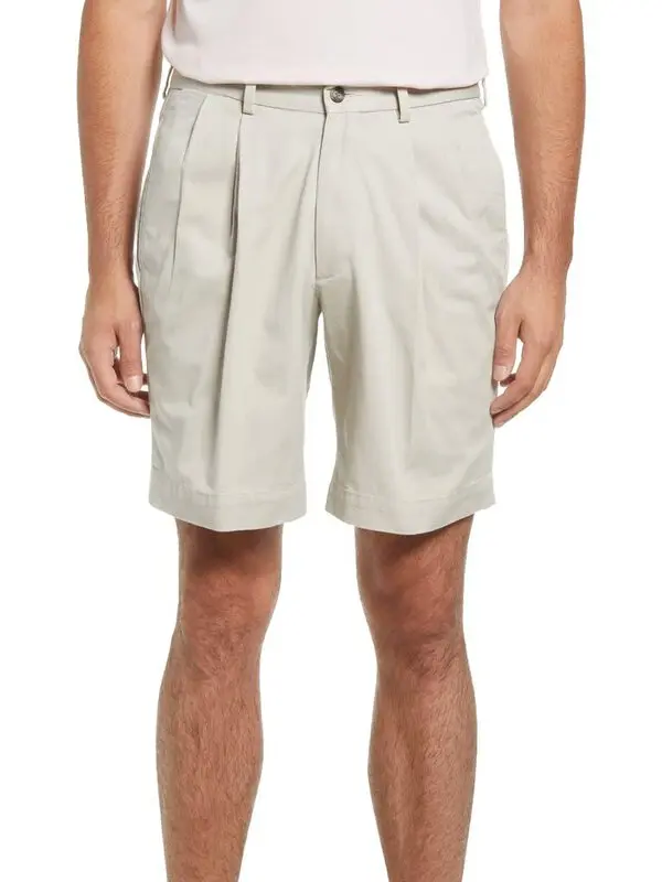 Berle Charleston Pleated Chino Shorts - Stone