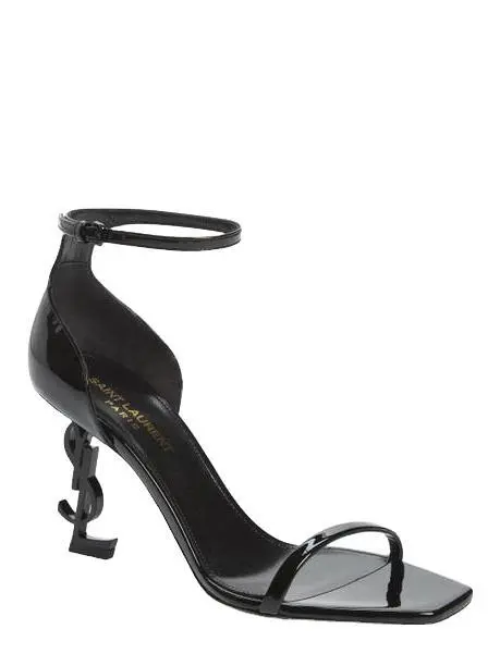 Saint Laurent Opyum Ankle Strap Sandal - Black Patent