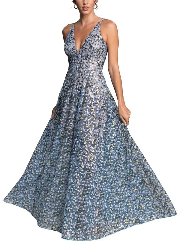 Dress The Population Ariyah Sequin Embroidered Ballgown - Mineral Blue