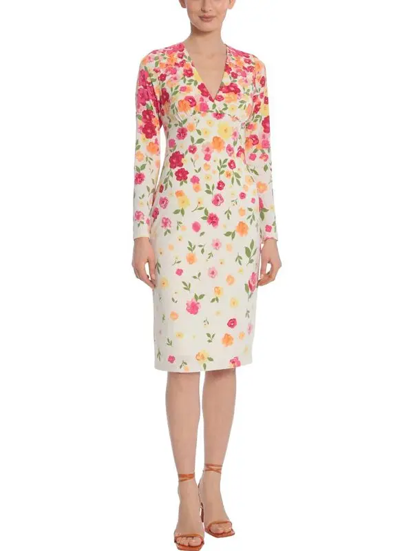 Maggy London Floral Print Sheath Dress - Ivory/magenta