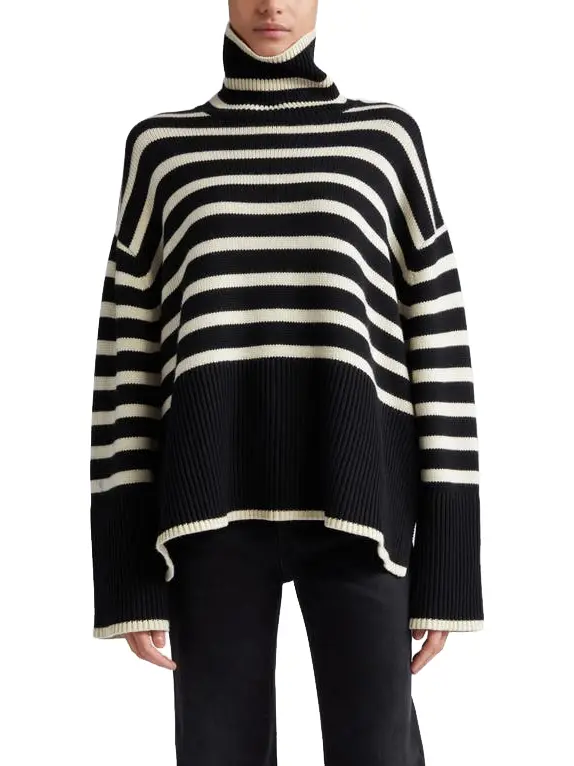 TOTEME Stripe Wool Blend Turtleneck Sweater - Black Stripe