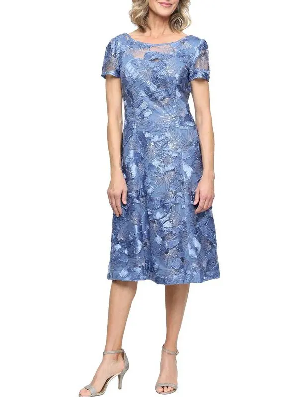 Alex Evenings Sequin Floral Cocktail Dress - Brush Periwinkle