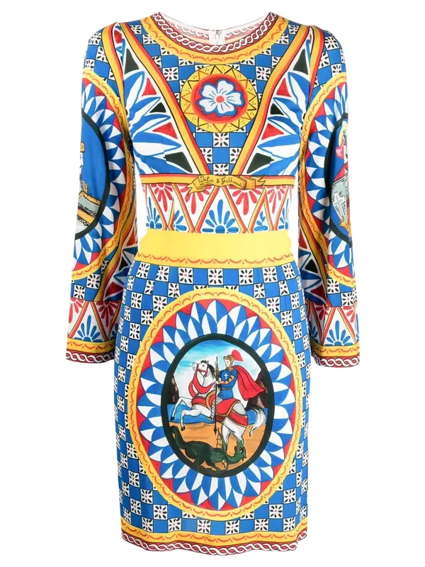 Dolce & Gabbana Graphic-print Long-sleeve Dress - Blue