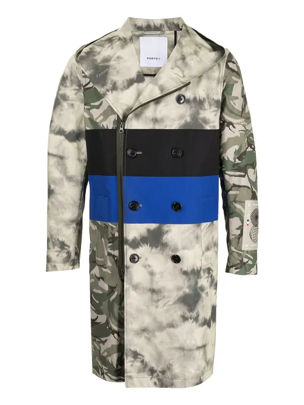 PORTS V Striped Camouflage Coat - Green