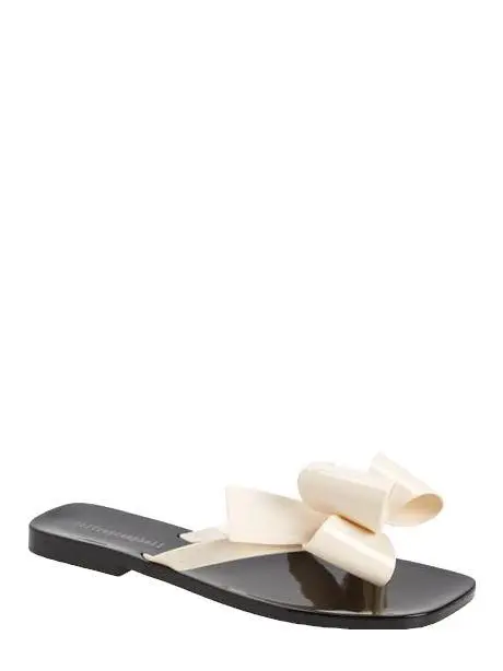 Jeffrey Campbell Sugary Bow Flip Flop - Cream Shiny Black Shiny