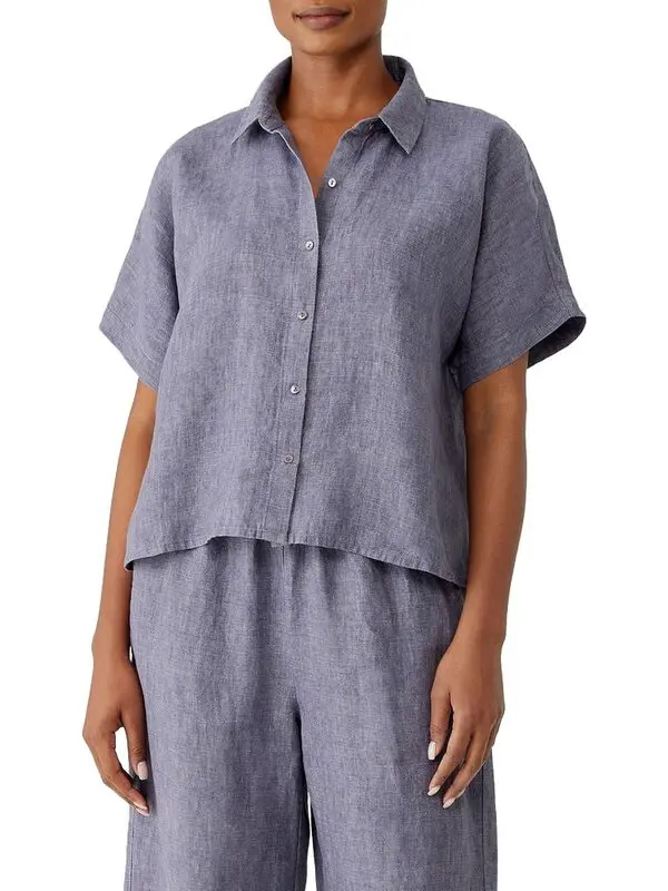 Eileen Fisher Organic Linen Short-sleeve Shirt - Misty Lilac