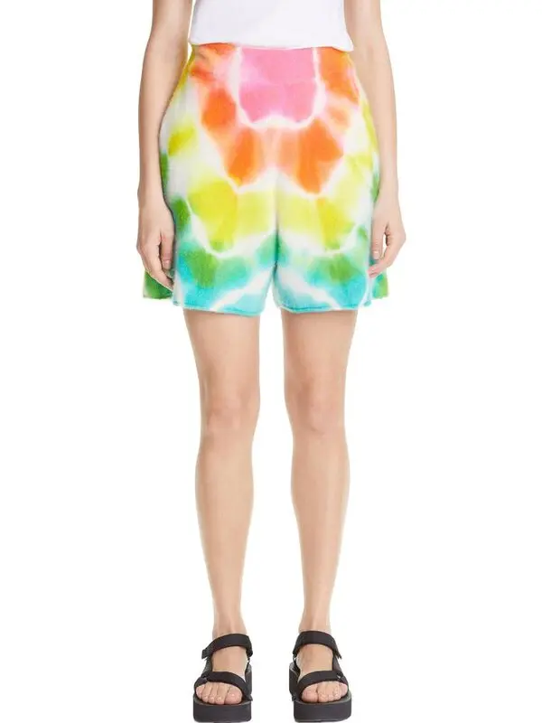 THE ELDER STATESMAN Tie Dye Cashmere Shorts - Ivory Multi