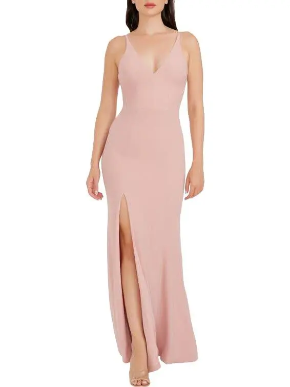 Dress The Population Iris Slit Crepe Gown - Blush