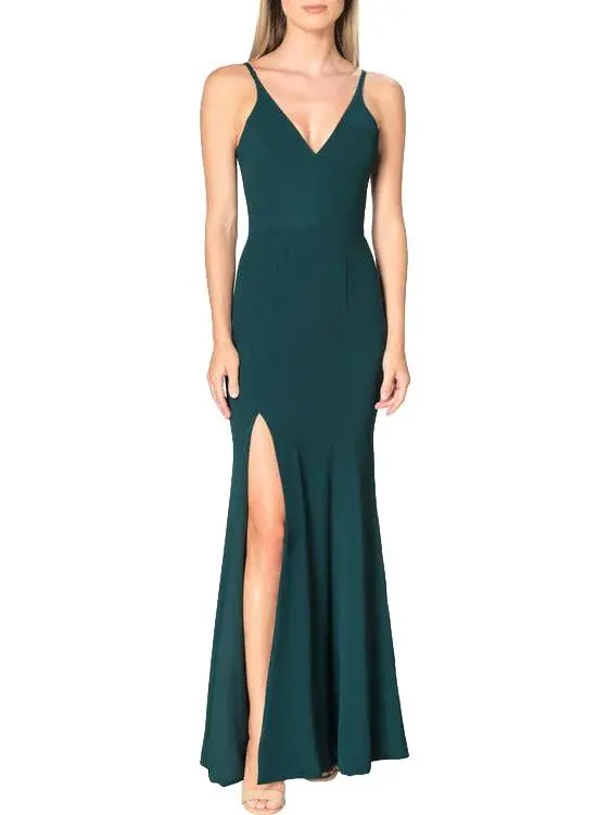 Dress The Population Iris Slit Crepe Gown - New Pine