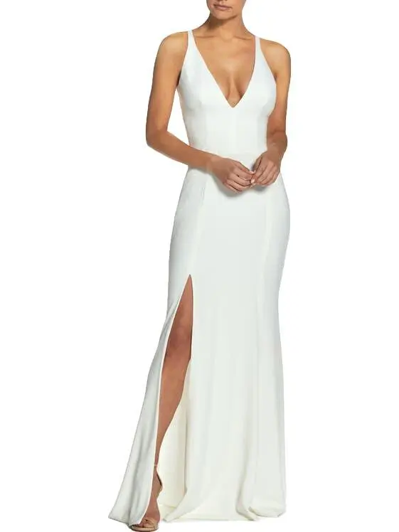 Dress The Population Iris Slit Crepe Gown - Off White