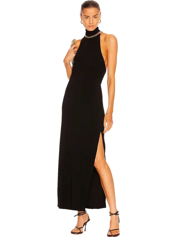 Norma Kamali Halter Turtleneck Gown With Slit - Black