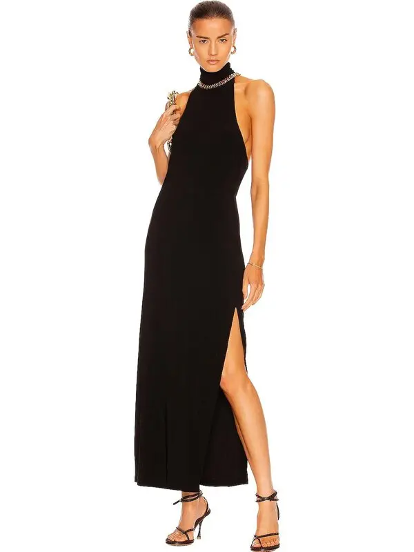 Norma Kamali Halter Turtleneck Gown With Slit - Black