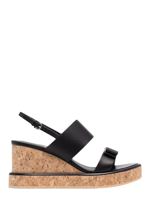 FERRAGAMO 55mm Vara Bow Wedge Sandals - Black