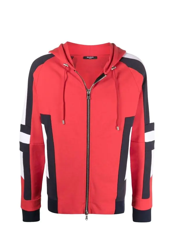 Balmain Color-block Zip-up Hoodie - Red