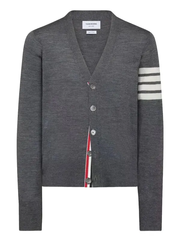 Thom Browne 4-bar Knitted Cardigan - Grey