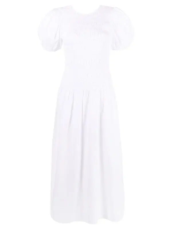 GANNI Shirred Poplin Midi Dress - White