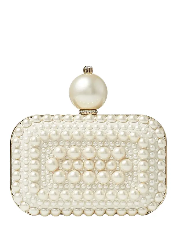 JIMMY CHOO Micro Cloud Pearl-embellished Clutch - White