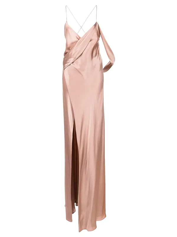 Michelle Mason Silk Wrap Gown - Pink