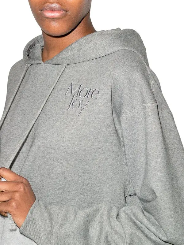 MORE JOY Logo-embroidered Cropped Hoodie - Grey