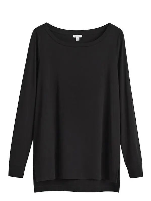 Cuyana Pima Boatneck Long Sleeve T-shirt - Black