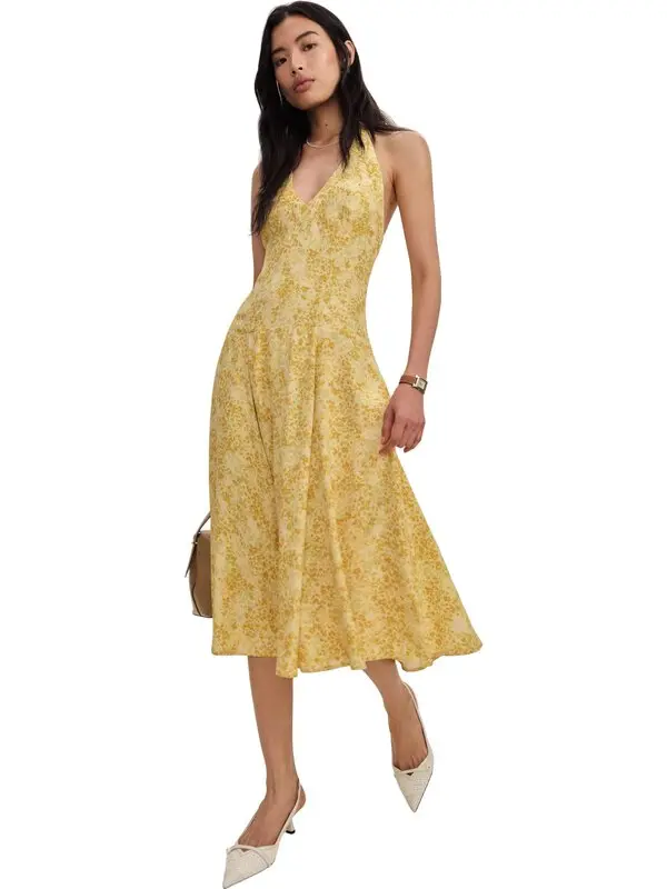 REFORMATION Sofia Zebra Print Midi Dress - Yellow