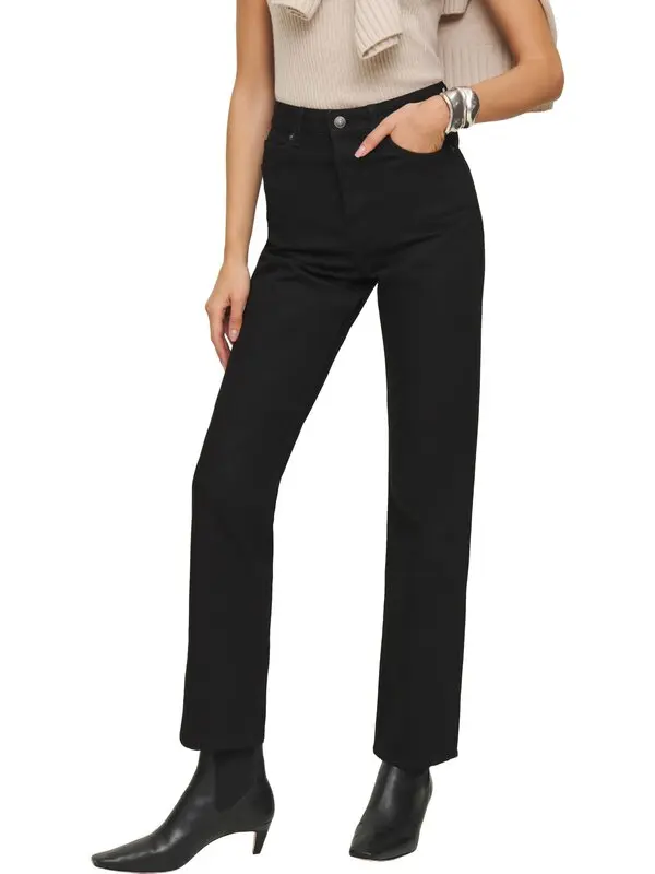 REFORMATION Cynthia High Rise Straight Jeans - Black