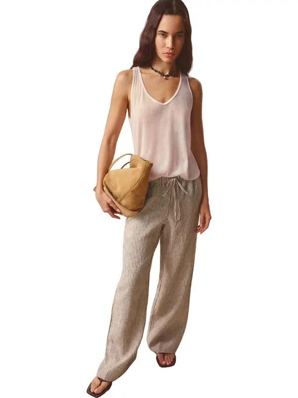 REFORMATION Olina Linen Pant - Brown