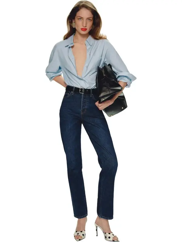 REFORMATION Cynthia High Rise Straight Cropped Jeans - Blue