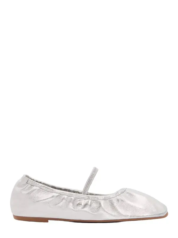 REFORMATION Buffy Ruched Ballet Flat - Silver