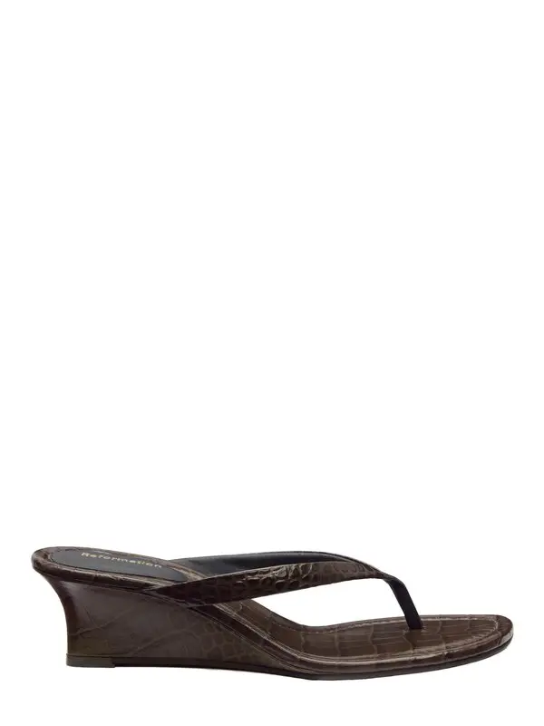 REFORMATION Amelia Thong Wedge Sandal Croc-effect - Brown