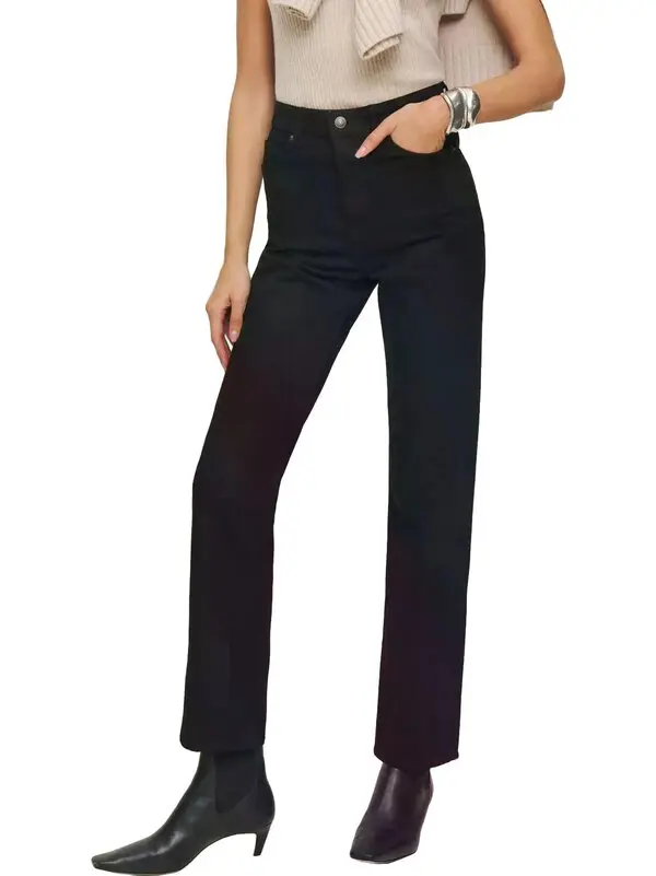 REFORMATION Cynthia High Rise Straight Long Jeans - Black