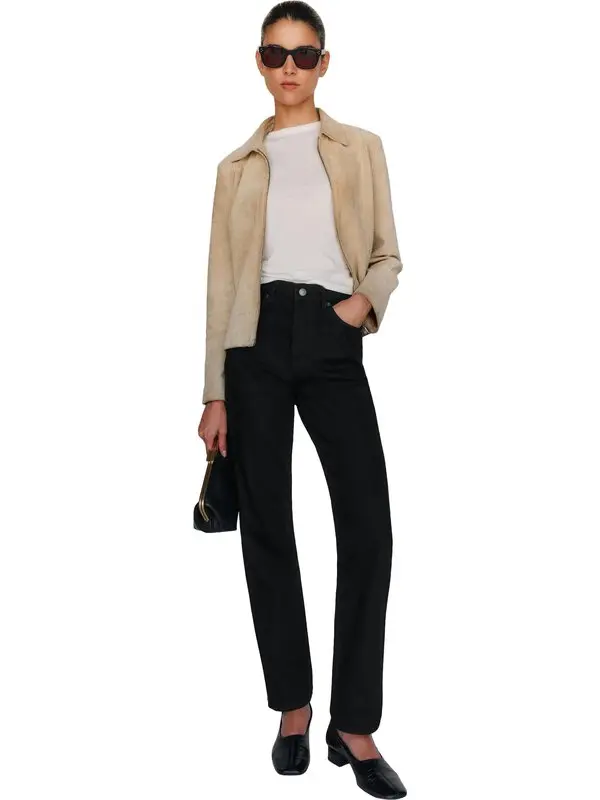 REFORMATION Cynthia High Rise Straight Long Jean - Black