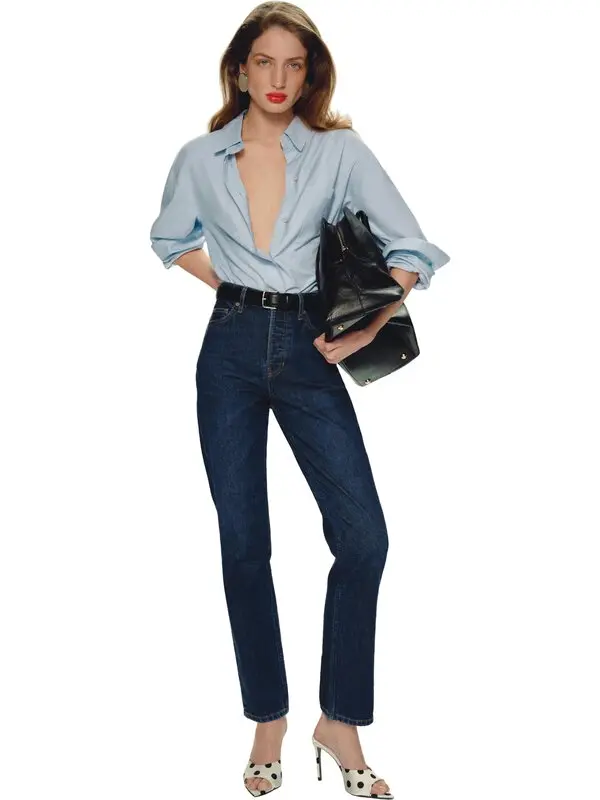 REFORMATION Cynthia High Rise Straight Long Jeans - Blue