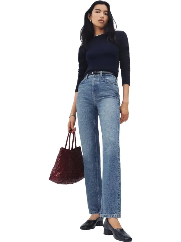 REFORMATION Cynthia High Rise Straight Long Jeans - Blue