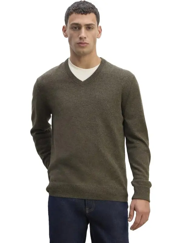 Everlane Cashmere V-neck Sweater - Heathered Army Green
