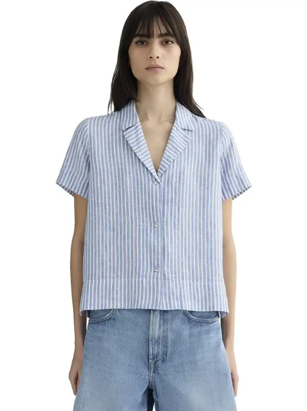 Everlane Linen Notch Shirt - Bluebell/bone