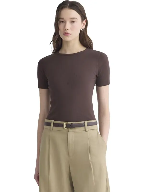 Everlane Luxe Rib Crew Neck T-shirt - Coffee Bean