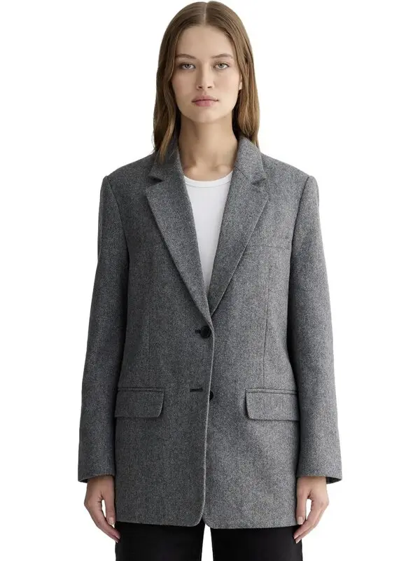 Everlane Oversized Wool Blazer - Grey Herringbone