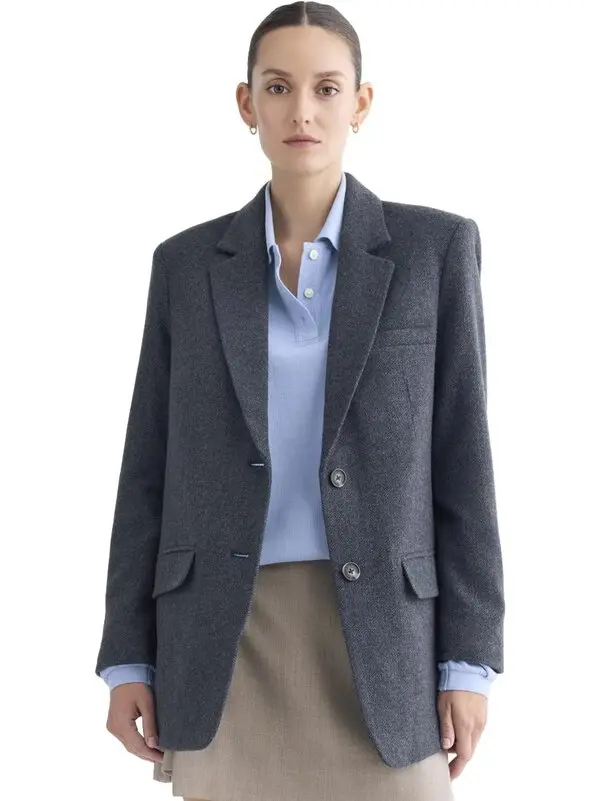 Everlane Oversized Wool Blazer - Navy Herringbone