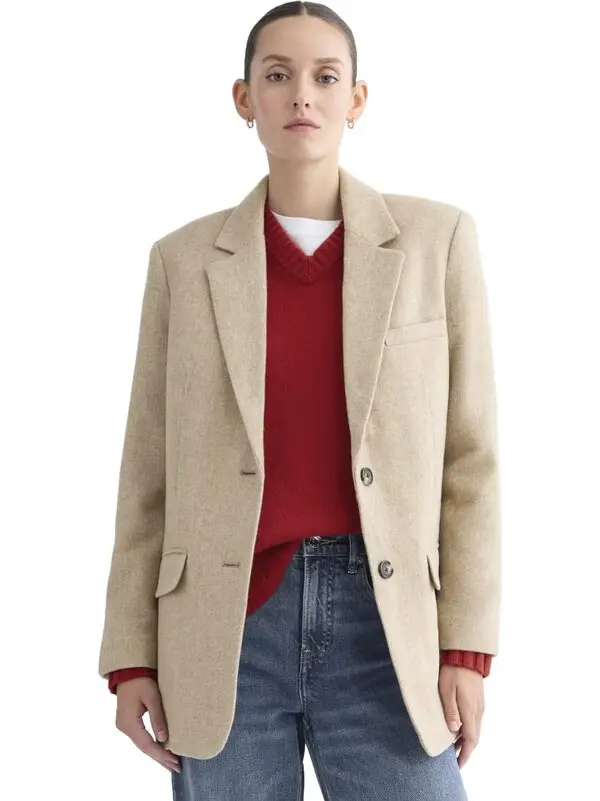 Everlane Oversized Wool Blazer - Taupe Herringbone